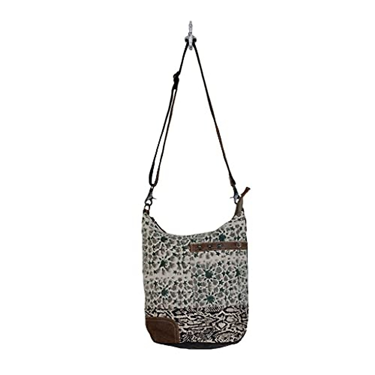 Myra Bag Unconventionally Etched Shoulder Bag Upcycled Cotton & Cowhide Leather S-2862