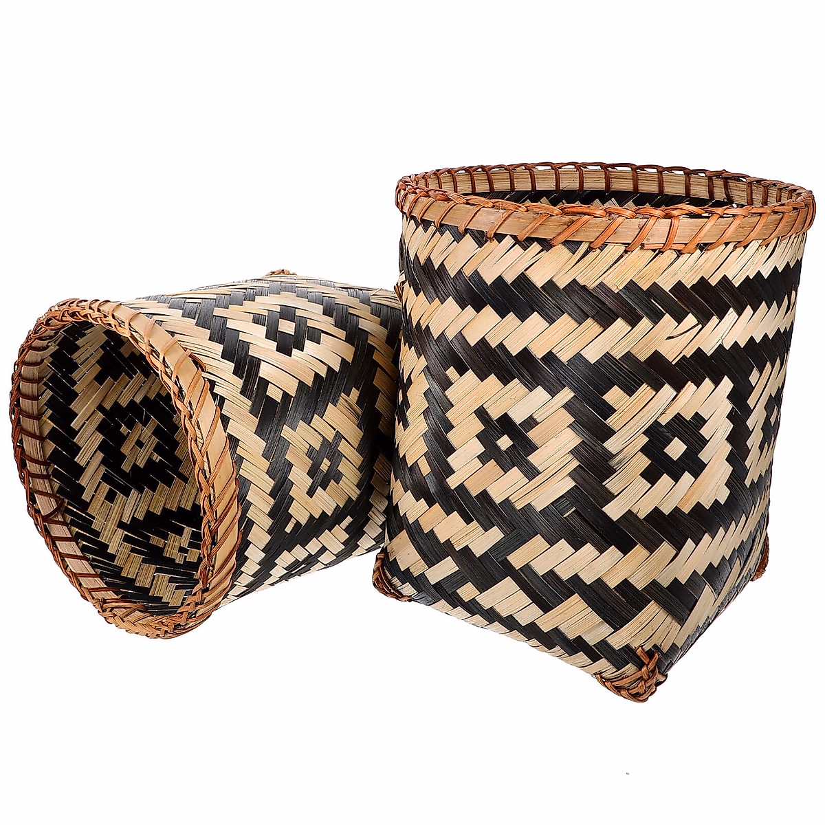 Luxshiny Bamboo Waste Basket Woven Trash Can Small Round Natural Wastebasket Garbage Bin Recycling Bin Laundry Hamper Plant Pot Holder for Farmhouse Home Kitchen Bathroom