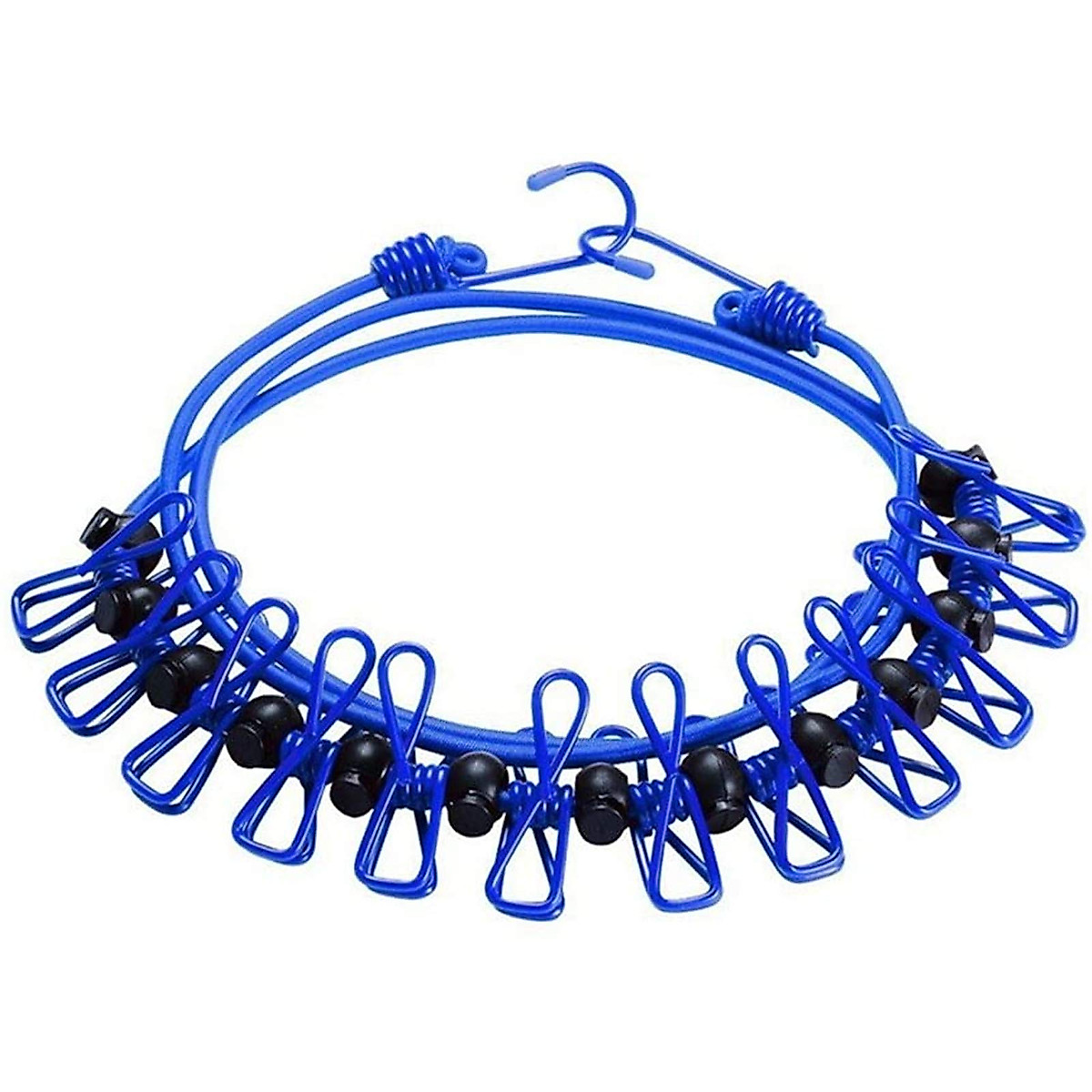 11 Feet Blue Windproof Clothesline with 12 Blue Clips, Adjustable Clothes Line for Home, Travel and Outdoor Hanging Clothes (Blue)