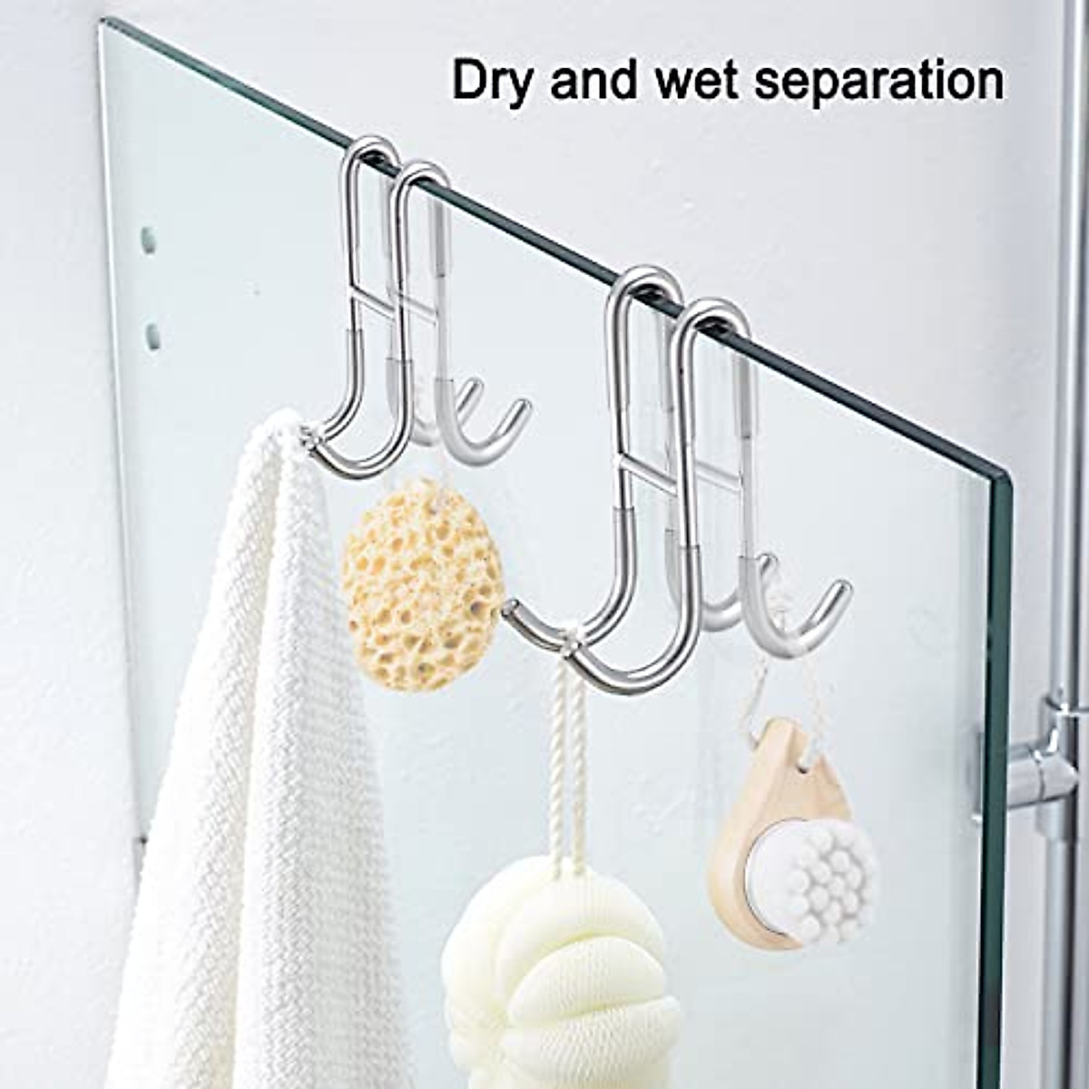 EOFJRUC Shower Door Hooks - 2 Pack Towel Hooks for Bathroom Frameless Glass Shower Door, Stainless Steel Rack Hooks for Hanging Towel, Bathrobe, Squeegee (Silver)