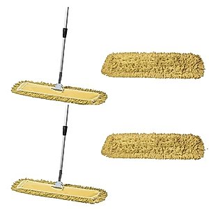 24 Inch Yellow Dust Mop with Metal Handle and 24 Inch Dust Mop Refill Bundle - 2 Mop Sets and 2 Refills