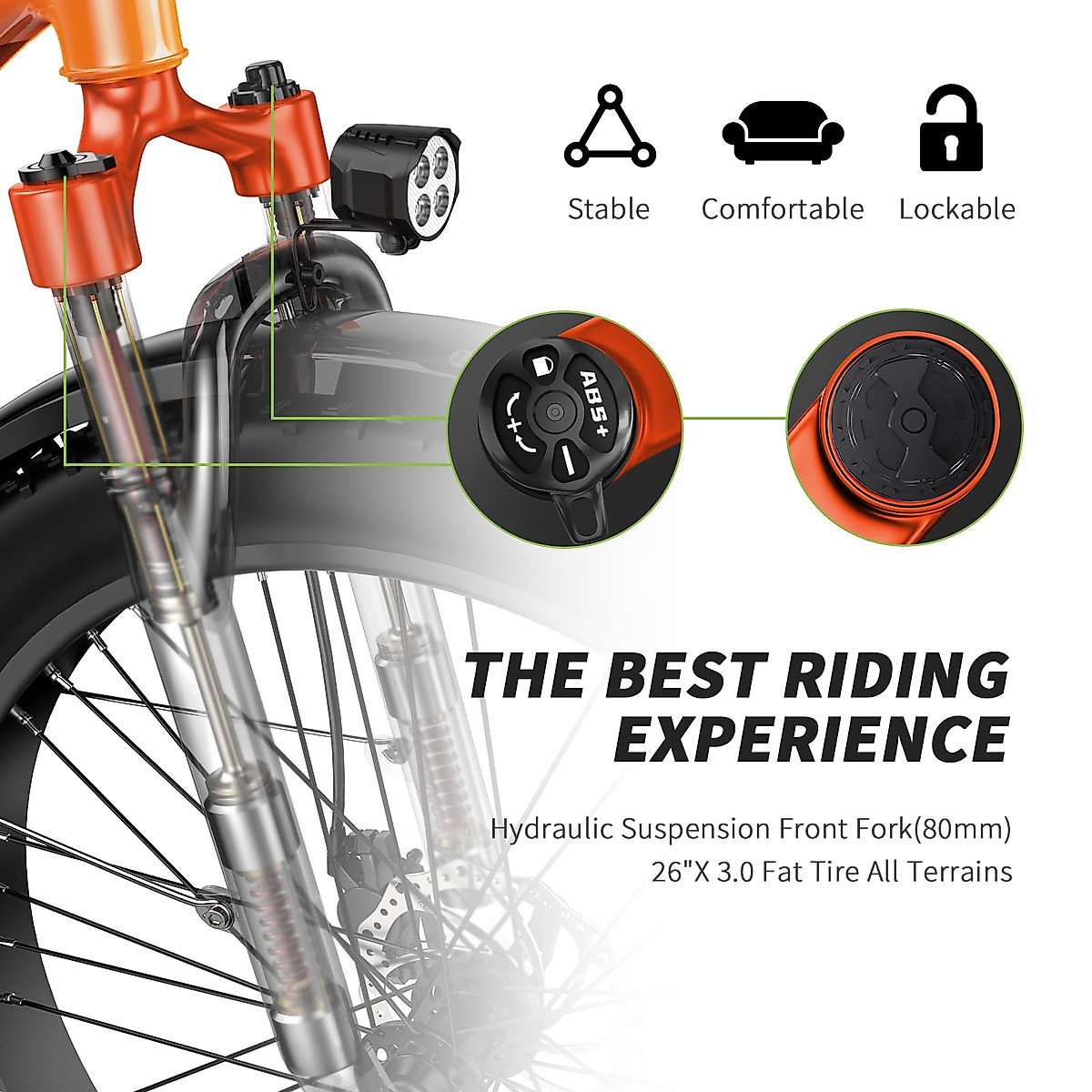 Asomtom 350W Electric City Commuter Bike with 26" x 3.0" Fat Tires, Removable Battery, up to 40 Miles Range, 20+ MPH Speed, UL Certified