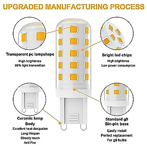 SNBIHIBE G9 LED Chandelier Light Bulb 4W, 40 Watt Halogen Bulbs Equivalent, T4 Base Bi-Pin 450LM 3000K Warm White Lights, Non-Dimmable, No-Flicker for Bathroom Lighting, Pendant Lamp 3pcs