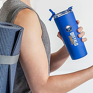 Rico Industries NHL Hockey Buffalo Sabres Royal Blue 24oz Stainless Steel Tumbler with Lid and Dual Functioning Lid