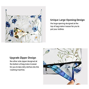 ElliTarr Door Hanging Laundry Hamper Bag with Free Adjustable Stainless Steel Hooks Dirty Clothes Hamper Extra Large Over the Door Laundry Hamper White Floral Daisy 29.5X20inch 1 PCS