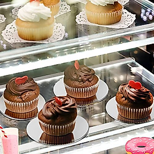 Cake Boards Round 4 Inch Mini Cake Circle Base Boards Disposable Cardboard Cake Plate Round Coated Cakeboard for Kitchen Baking Caking Pizza Dessert Cupcake Tray (Silver,50 Pieces)