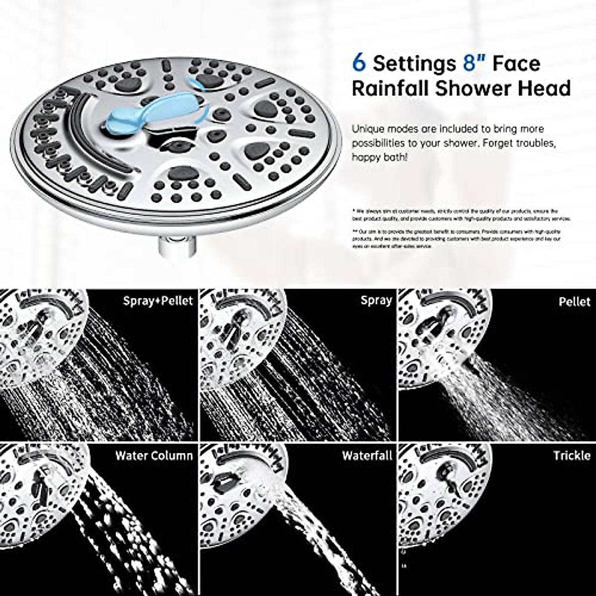 G-promise 8" Rain Shower Head with Handheld, 6+9 Setting Luxury 3-Way Combo with 11" Adjustable Extension Arm and Extra Long Stainless Steel Hose