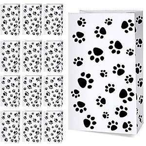 36 Pack Dog Paw Print Gift Paper Bags Dog Paw Print Treat Bags, Paw Print Gift Bags Dog Party Favors Paw Print Goodie Bags Dog Gift Bags Cat Treat Bags for Puppy Pet Treat Party Favor(White Black)