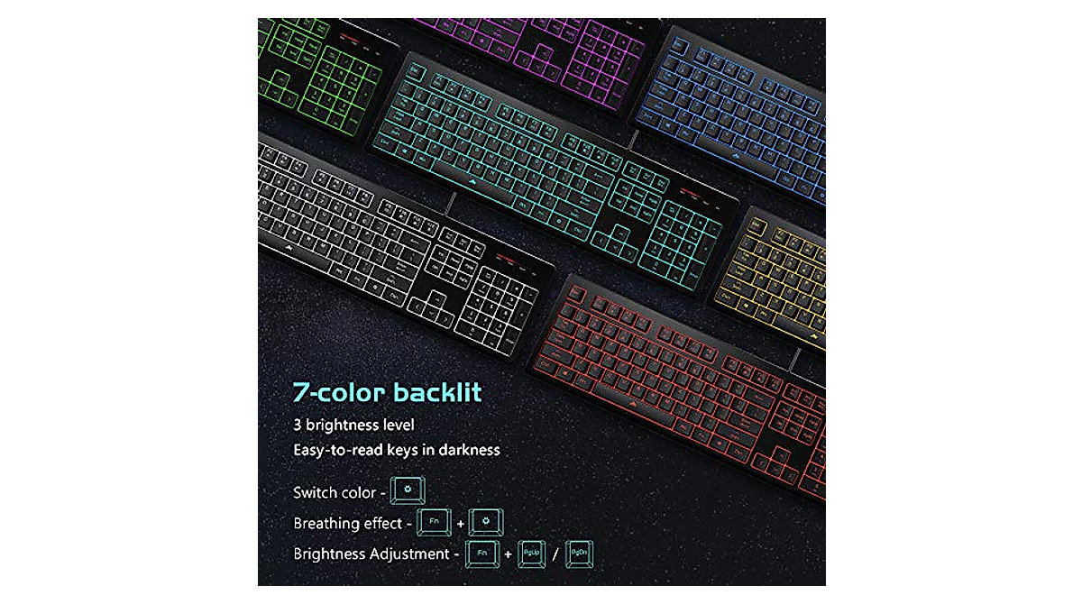 POWZAN Light Up Quiet Gaming Keyboard - Membrane Silent Wired Keyboard ...