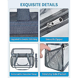 Paxiland Clear Bag Stadium Approved 12x6x12, Clear Stadium Bag for Women and Men, Clear Tote Bag Stadium Approved for Concert Work Festival Lunch, See Through Bag with Removable Straps - Grey