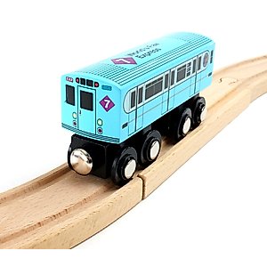MUNI PALS Munipals New York City Subway Wooden Railway (Nostalgia Series) Bluebird 7 Train/World’s Fair Express–Child Safe and Tested Wood Toy Train
