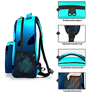 Floating Shark Backpacks for Girls Kids Boys, Ocean Shark Casual Lightweight School Bags Laptop Backpack Student College Bookbag Travel Hiking Daypack