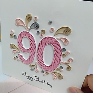 SDFSDF Happy Birthday 90 Years Old Card, 90th Ninety Year Decorations, Card for Grandmother, Big Mom, Gammy ,Gamma ,Grandmom, Handmade Quilling (90th Birthday) (10)
