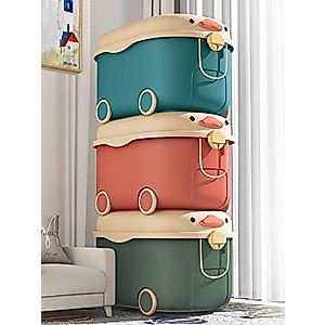 Shozafia Stackable Toy Storage Box with Wheels, Duck Rolling Storage Box with Snap Lid, Handle & Latches (Blue,Large)