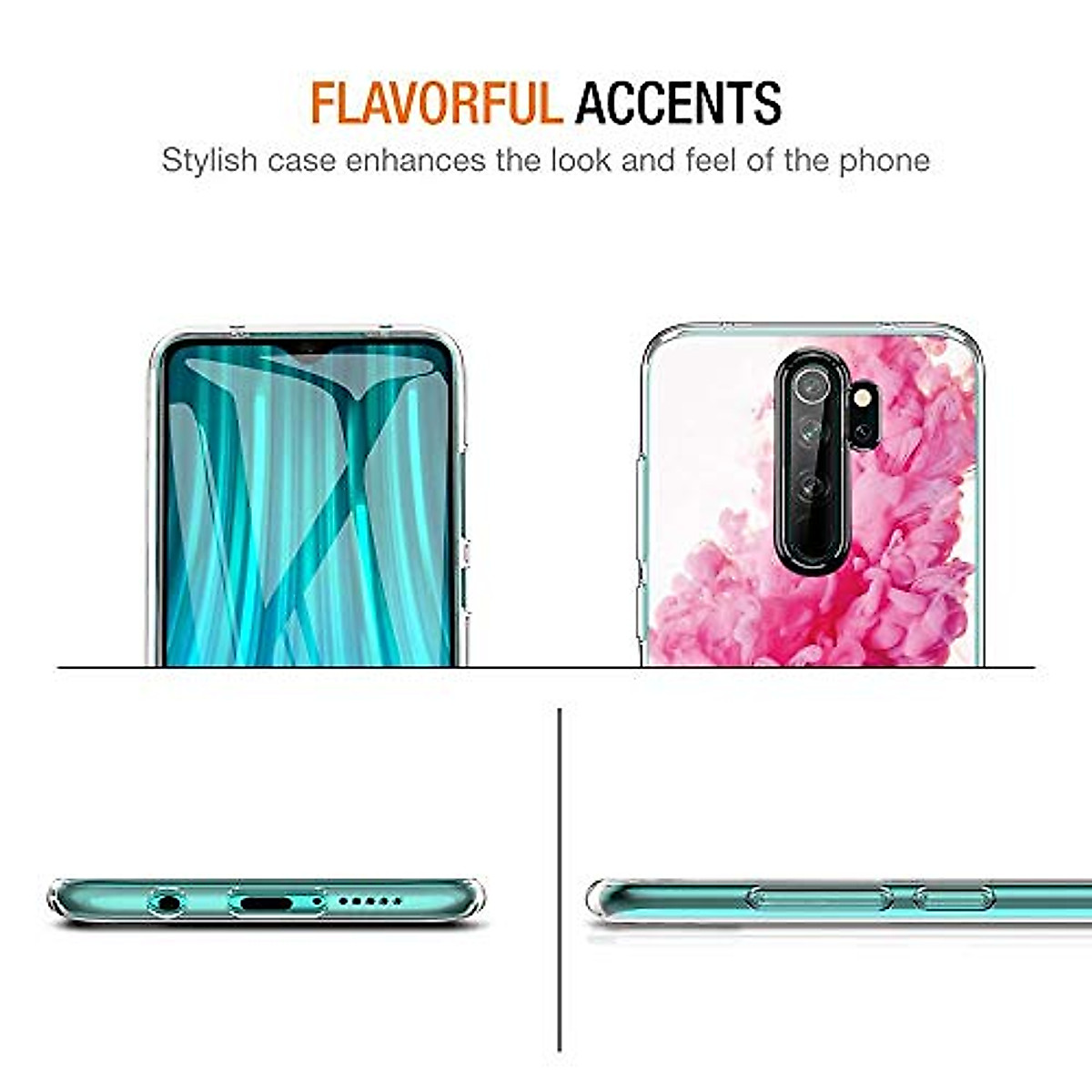 Eouine Xiaomi Redmi Note 8 Pro Case, Phone Case Transparent Clear with Pattern Ultra Slim Shockproof Soft Gel TPU Silicone Back Cover Bumper Skin for Xiaomi Redmi Note 8 Pro (Pink)