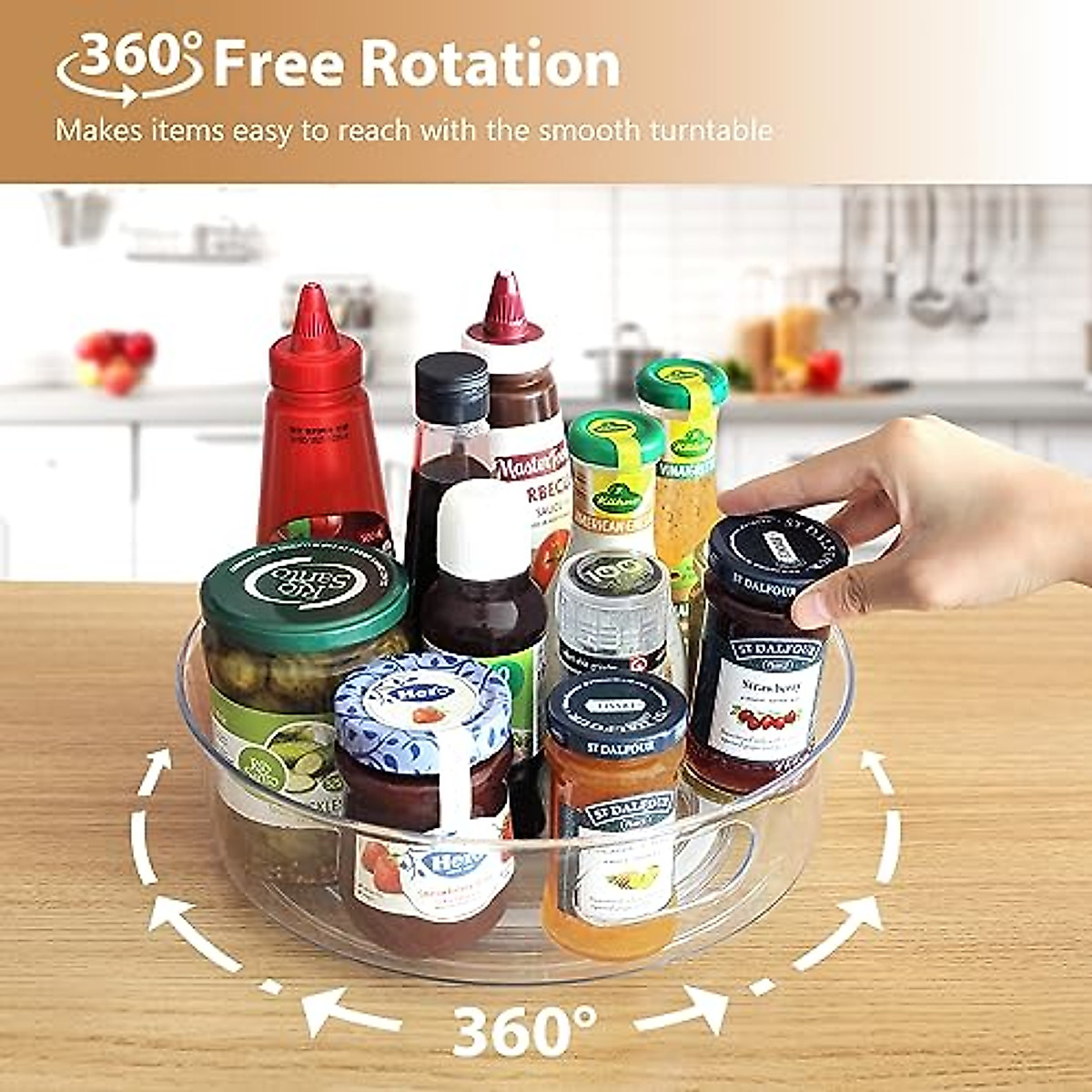 3 Pack Lazy Susan Organizer for Cabinet, Upgraded 11.5" Clear Lazy Susan Turntable with Handles and Raised Edge, Rotating Lazy Susan Spice Storage for Kitchen, Pantry, Refrigerator, Bathroom, Table