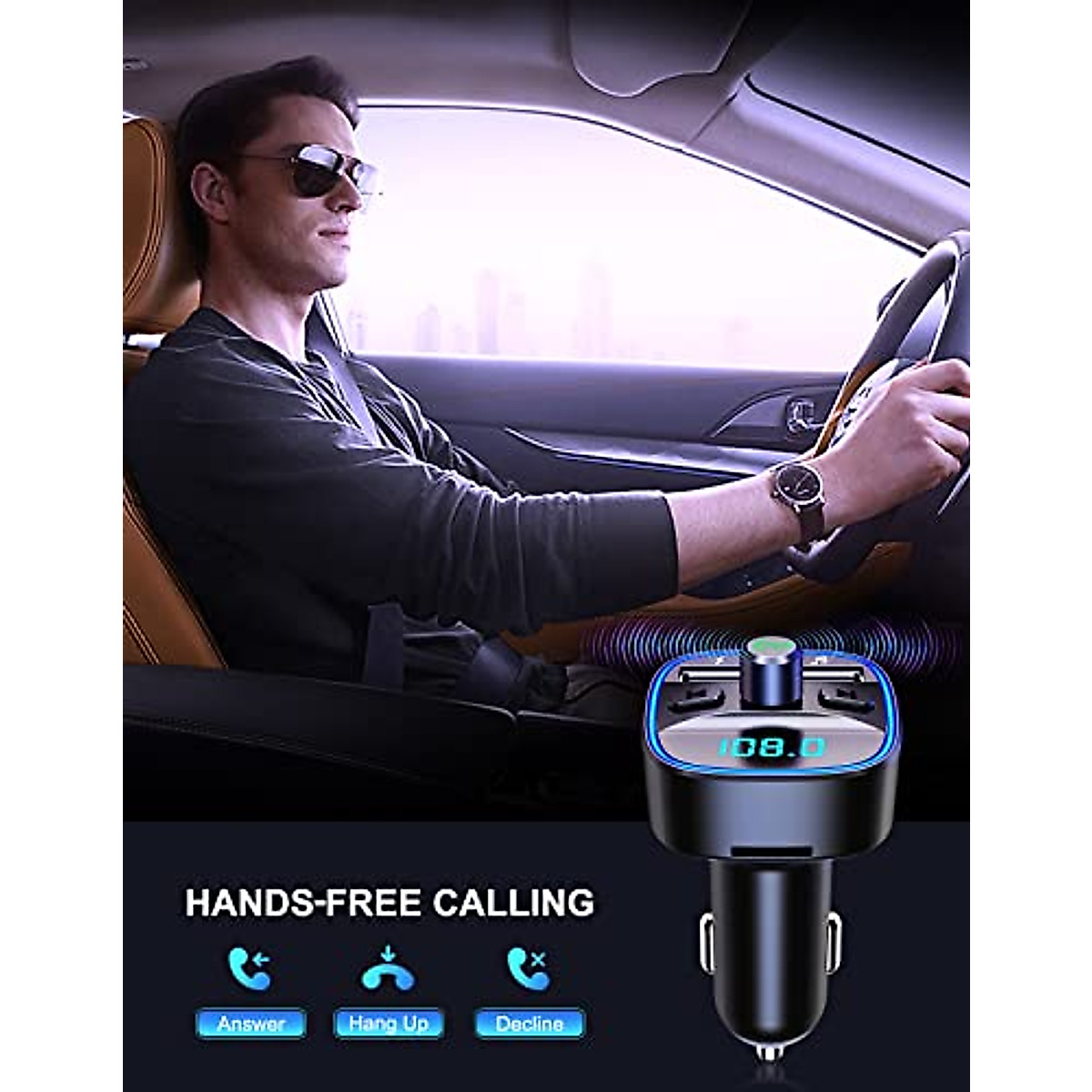 [Upgraded] COMSOON Bluetooth FM Transmitter for Car, Bluetooth Car Adapter MP3 Player FM Transmitter, Hands-Free Calling, Dual USB Ports (5V/2.4A & 1A), LED Screen, Support SD/TF Card USB Flash Drive
