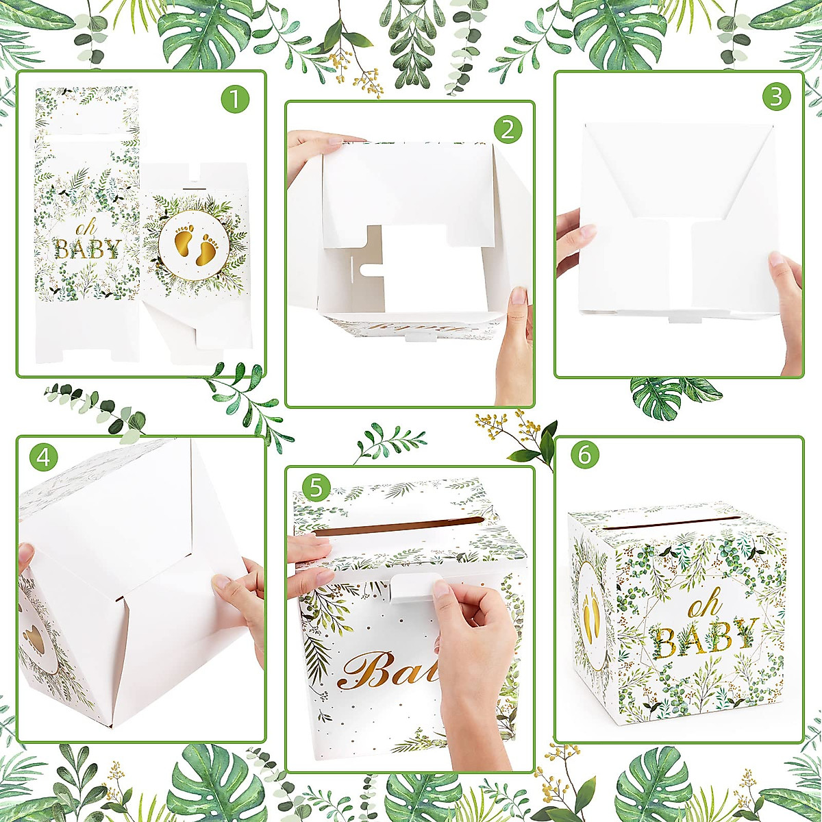 Floral Baby Shower Card Box Favors Post Box Cardboard Receiving Money Box Holder for Reception, Baby Showers, Anniversary, Baby Birthday Party Table Centerpiece Decorations