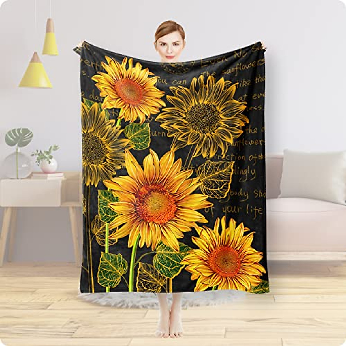 Sunflower Blanket Flower Soft Throw Blanket Bright Yellow Warm Lightweight Blankets Sunflower Gifts for Women Small Travel Plush Blanket for Bed Sofa Living Room Decor 40x50inch