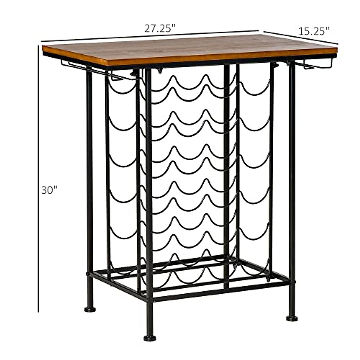 HOMCOM 24-Bottle Industrial Modern Wine Rack Table, Freestanding 6 Tier Wine Bottle Organizer with Glass Stemware Holder, Natural/Black