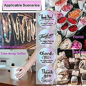 PMCDS2G 500pcs Thank You Stickers Holographic Four Patterns Water-Proof 1.5" in 1 Roll for Gift Décor Thank You Cards Small Business Handmade Crafts