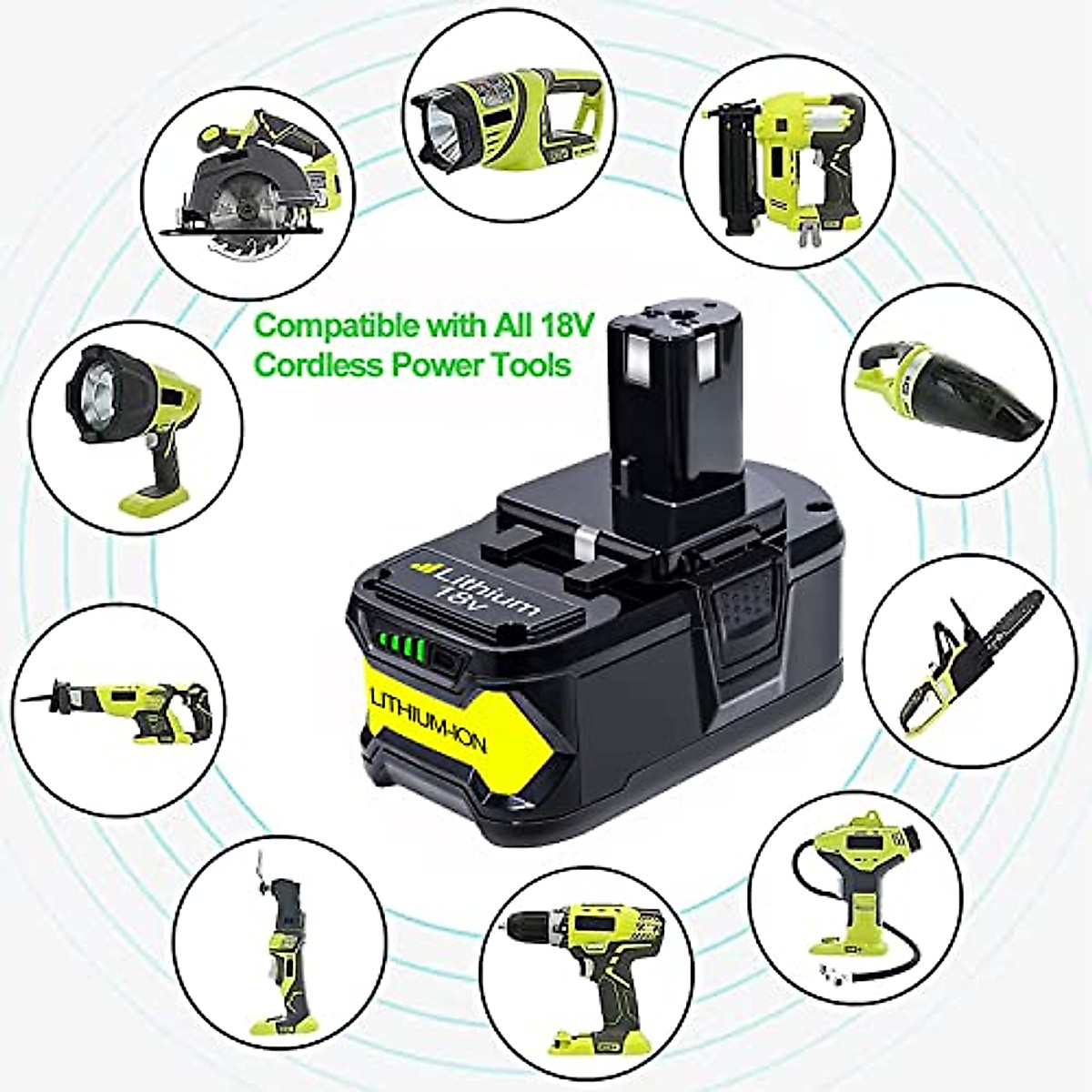 DTK P108 18V Lithium Battery Replacement for Ryobi 18V Battery ONE+ P102 P103 P104 P105 P107 P108 P109 P190 P122（2Pack）