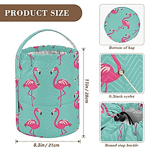 Lovely Flamingos Teal Crochet Bag Organizer Yarn Storage Bag Yarn Holder Knitting Bag Crochet Accessories with Pockets Portable for Knitting Kit Supplies Travel