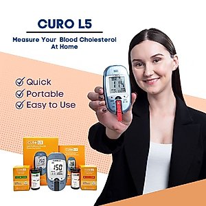 CUROfit Quick Home Blood Total Cholesterol and Triglycerides Test Kit - CURO L5 Digital Meter - Easy Use, Accurate Results, Comprehensive Health Tracking, Portable Design, and All-Inclusive Kit