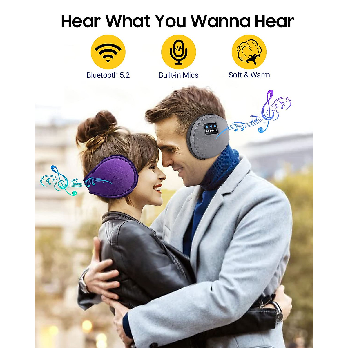 LC-dolida Bluetooth Earmuff Headphones Music Ear Muffs Winter Ear Warmers for Men Ear Muffs for Women Kids Ear Covers,Built-in HD Speakers Wireless Earmuffs for Winter Gifts Skating Skiing