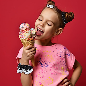 Xinnun 10 Pieces Cow Print Cloth Scrunchies Hair Ropes, White and Black, for Women Girls Hair Accessories Party Decoration Supplies