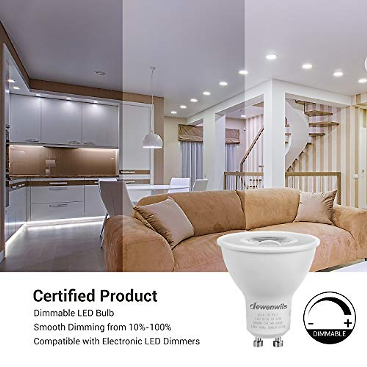 DEWENWILS 6-Pack GU10 LED Light Bulb, Dimmable 5000K Daylight GU10 Bulb Replacement for Track Lighting, 7W(50W Equivalent) LED Bulbs for Living Room, Kitchen Range Hood, Bathroom, 500LM, UL Listed