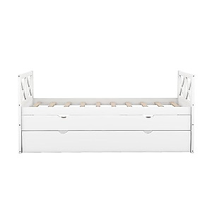 TARTOP Daybed with Pull Out Trundle, Daybed with 2 Storage Drawers, Captain Daybed with Trundle, Twin Sofa Bed with Trundle for Bedroom Living,White