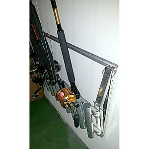 Viking Solutions VFR004 10 Rod Wall Mounted Aluminum Steel Vertical Fishing Rod and Reel Holder Rack with Adjustable Installation