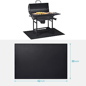 Cvtayn Under Grill Mat 42×30 Inch for Outdoor Charcoal, Flat Top, Smokers, Gas Grills.Oil-Proof and Water-Proof BBQ Fireproof Mat Protects Deck Grass, Indoor Fireplace Mat, Black