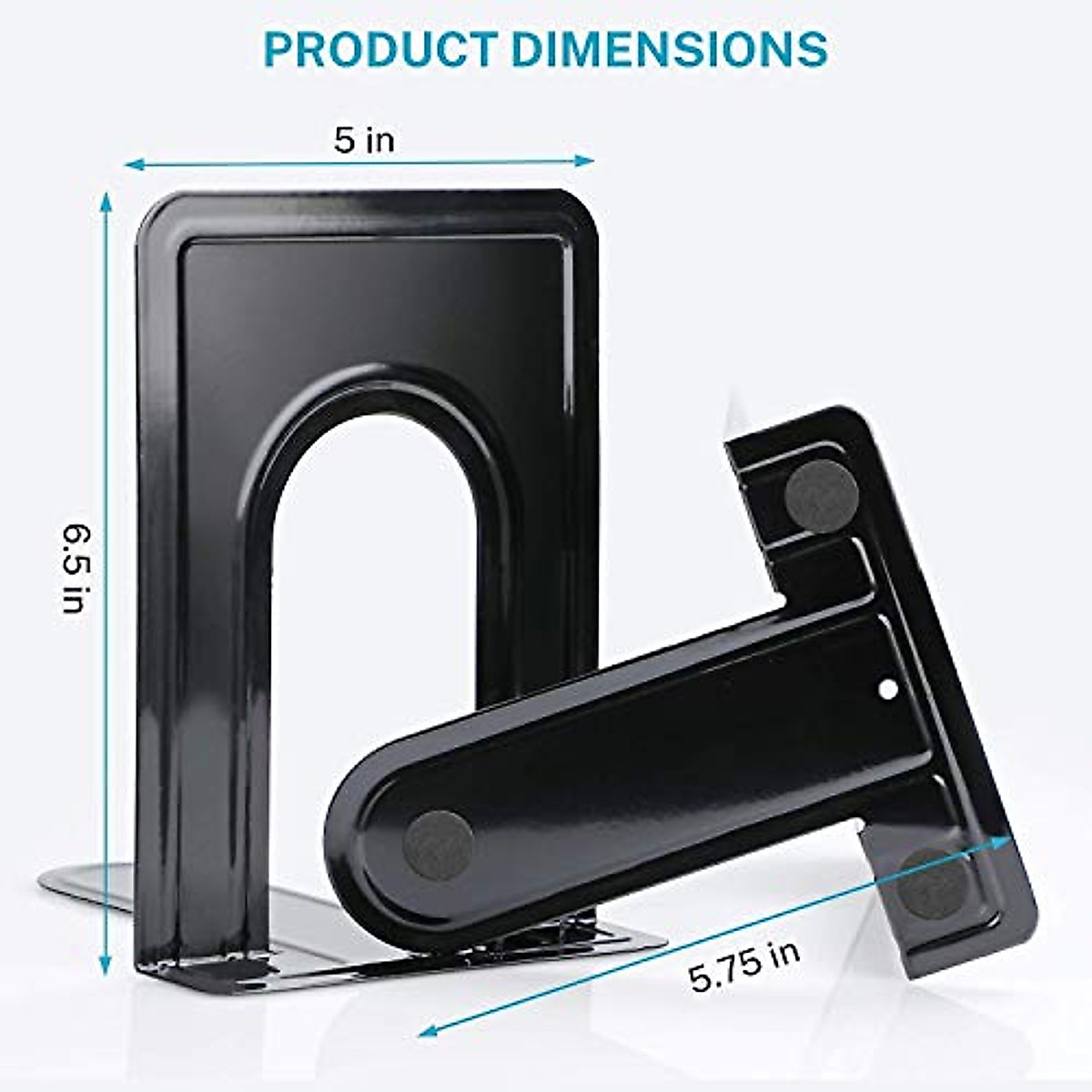(Bundle of 2 Sets) MaxGear Book Ends Universal Premium Bookends for Shelves, Non-Skid Bookend, Heavy Duty Metal Book End, Book Stopper for Books/Movies/CDs, 6.5 x 5 x 5.75 in, Black (3 Pairs)