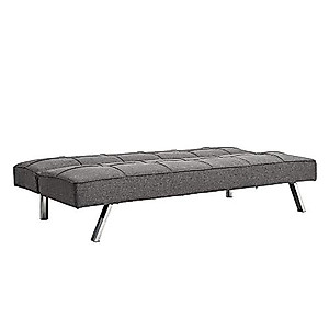 Penifun Convertible Folding Futon Sofa Bed Sleeper Couch for Living Room Linen Fabric Upholstered Loveseat-Metal Frame/Stainless Leg, Gray