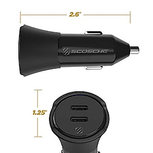 Scosche CPDCC40 PowerVolt 40-Watt Certified USB Type-C Fast Car Charger Power Delivery 3.0 for Standard USB-C Devices, Dual USB-C Charger