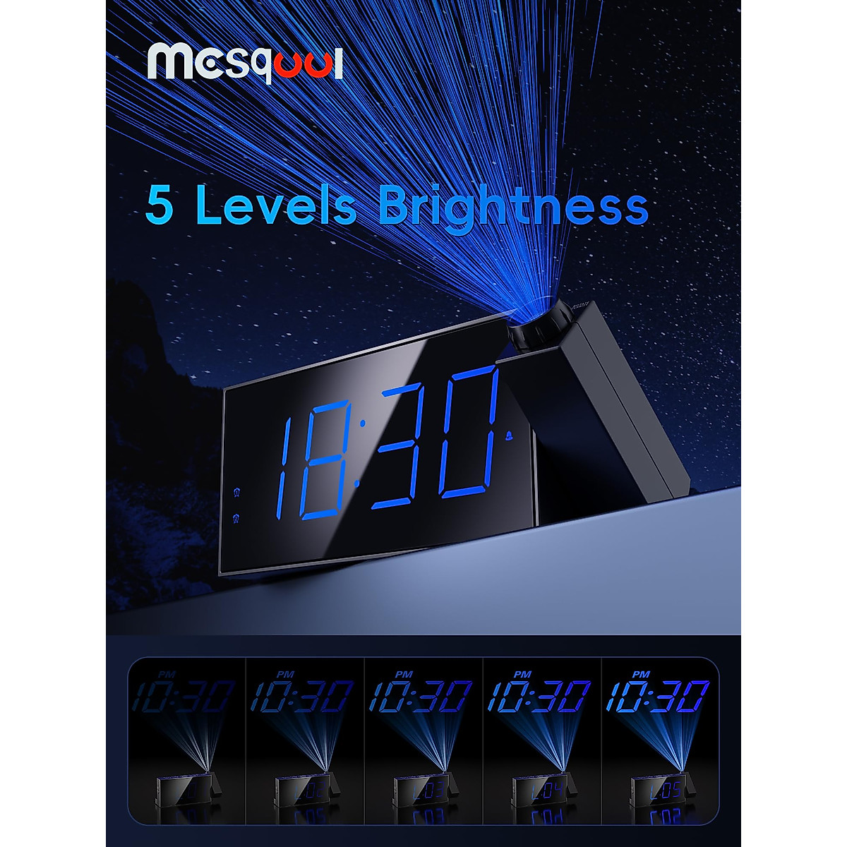 Digital Projection Alarm Clock for Bedroom, Large LED Alarm Clock with Projection on Ceiling Wall, 350°Projector,Dimmer,USB Charger, Battery Backup Loud Dual Alarm Clock for Heavy Sleeper Kids Elderly