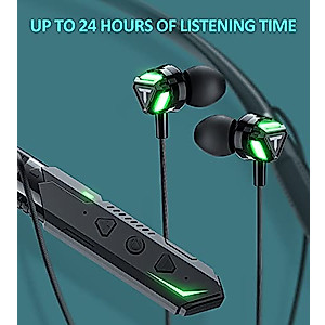 TNTOR Neckband Bluetooth Headphones with Microphone, Wireless Headphones Bluetooth 5.0 with Bright Green LED Ambient Light, Ultra Low Latency, Sweatproof for Gaming Running Sport
