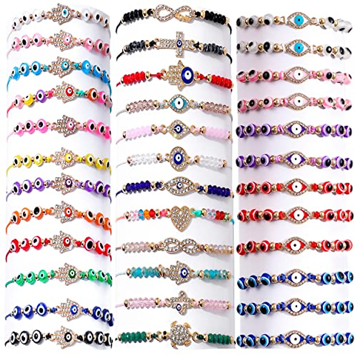 BONITTER 36 Pcs Evil Eye Bracelets Pack Mexican Braclets Set Ojo Bracelet Protection Amulet Anklets Jewelry Gift for Women Men