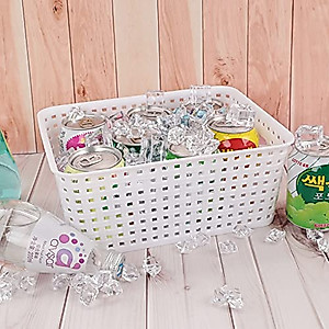 Saedy 6 Packs Plastic Weave Pantry Storage Baskets Bin, 10.03" x 7.59" x 4.09", White