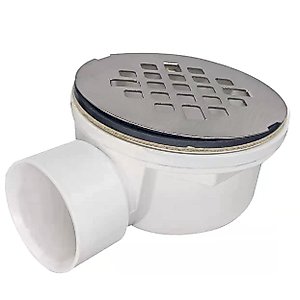 BlueVue 2.0" Replacement Shower Base Drain, PVC 2.0" Side Outlet Drain (Brushed Nickel)