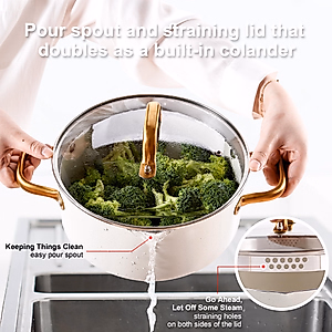 Nonstick Cookware Set - 16 PCS Non Toxin Pots and Pans Set Non stick With Dutch Oven, Frying Pan Set, Saucepan, Sauté Pan, Cooking Utensils - Kitchen Cookware Sets Granite Cooking Pot Gold Gifts