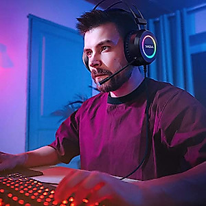 targeal USB Headset with Microphone for PC, PS5, PS4, Switch, Laptop, Tablet, Mobile Phone - 7.1 Surround Sound Wired Gamer Headphone with Noise Canceling Mic - 4 Modes RGB