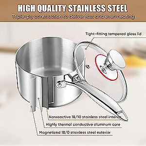 1Qt & 2 Qt Saucepan with Lid Set, E-far Triply 18/10 Stainless Steel Sauce Pan Pot for Cooking Pasta Warming Milk Boiling Water, Small Metal Cookware for Kitchen, Induction Ready & Heavy Duty