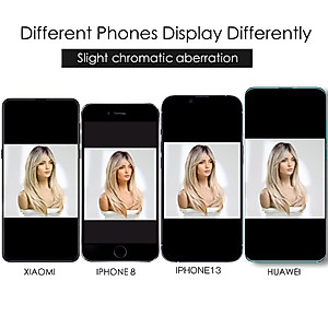 Long Blonde Wig with Bangs Layered Synthetic Hair Wig with Dark Roots for Women (22 Inch)