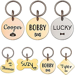 Anavia Pet ID Tags, Personalized Icon Name Dog Tag Cat Tag, Customized Glossy Polished Stainless Steel Two Sided Engraved, Color Plated Dog Collar Tag (Round - Rose Gold, Medium)