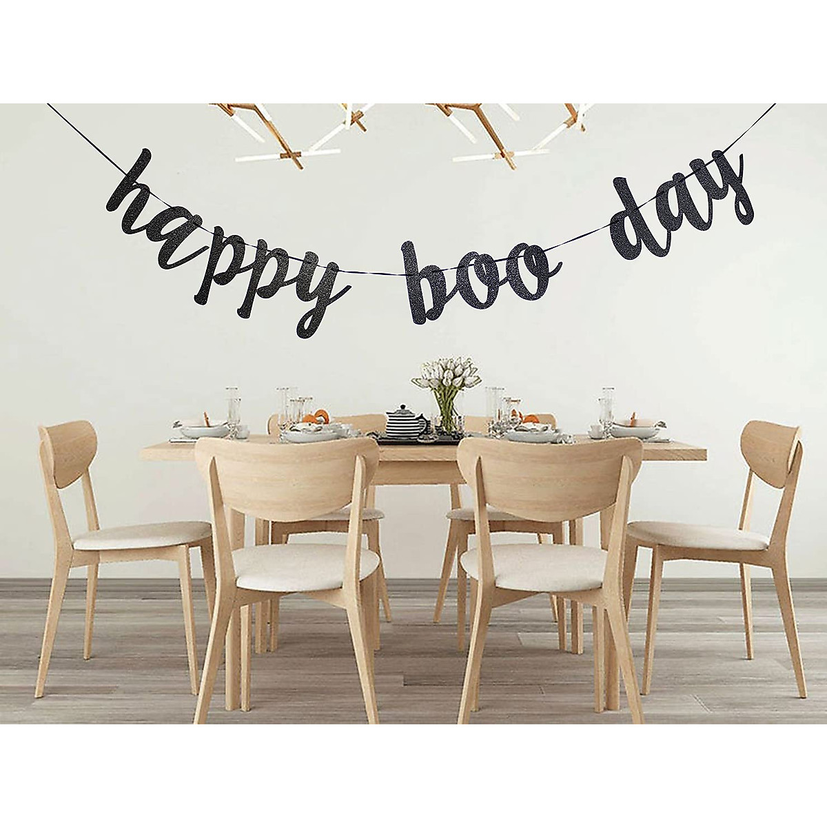 StarsGarden Happy Boo Day Black Glittery Garland - Halloween Party Decorations,Bats Decor,Halloween Bats,Halloween Boo Banner for Mantle Home Decor