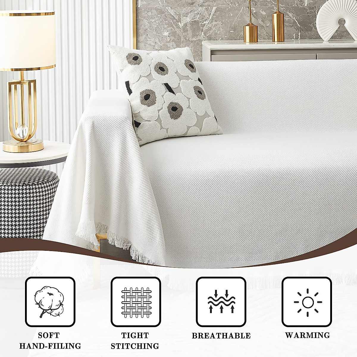 MYSKY HOME Couch Covers for 2 Cushion Couch Sofa Slipcovers Geometrical Sofa Covers for Living Room Sectional Sofa Covers for Dogs (X-Large, 71" x 118", White)