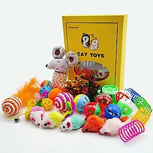 Maiguangta 25 PCS Assortment of Cat Toys - Hanging Door Cat Toy, Catnip Toys,Feather Teaser, Mice, Colorful Balls & Bells. Perfect for Kittens, Cats, and Puppies!